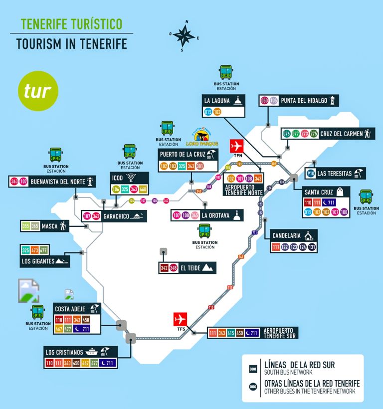 Les transports en commun de Tenerife: bus, tramways, cartes, itinéraires
